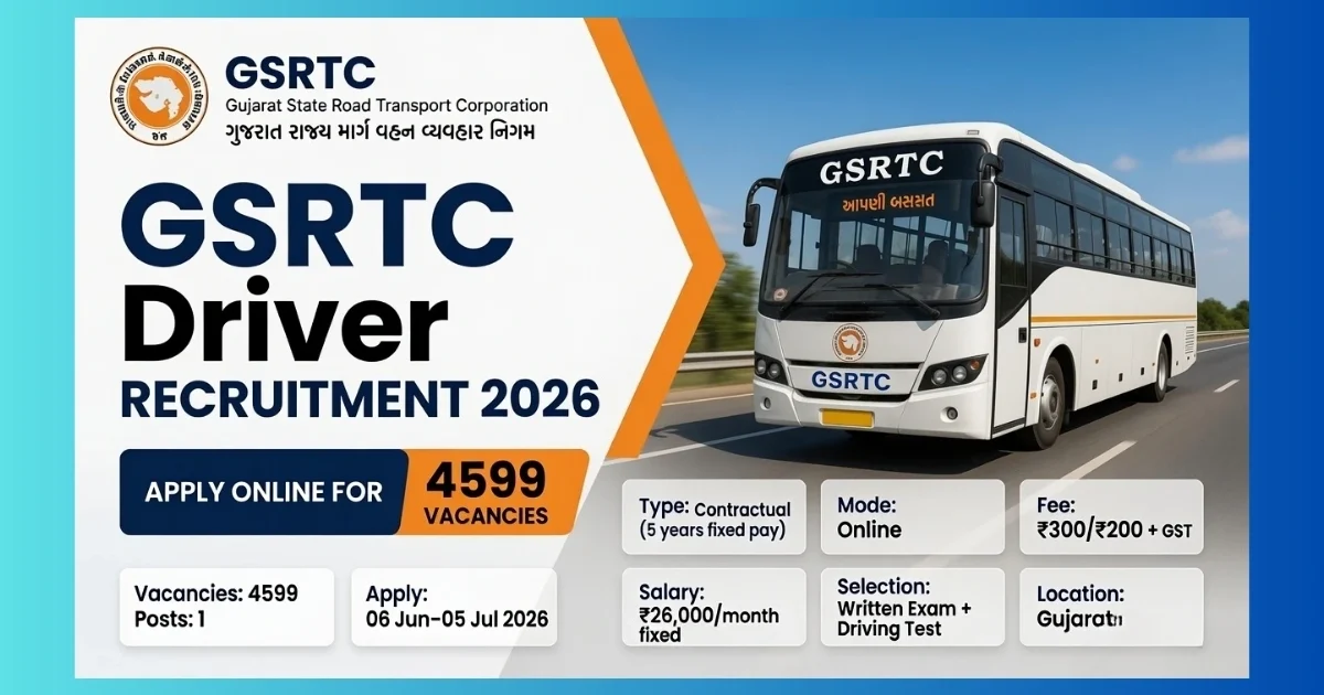 GSRTC Gujarat Driver Recruitment 2026 – 4599 Posts - Sahi Sarkari Jobs